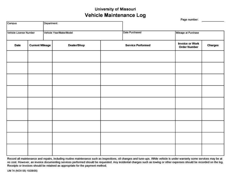 》Vehicle Repair Record Worksheet Template