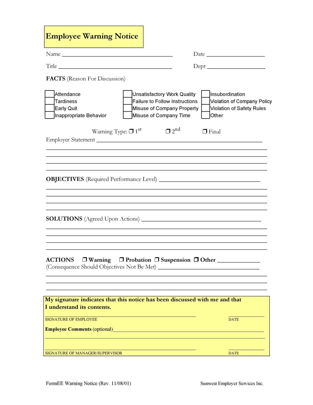 Example of Warning Notices Template For Employees | Bogiolo