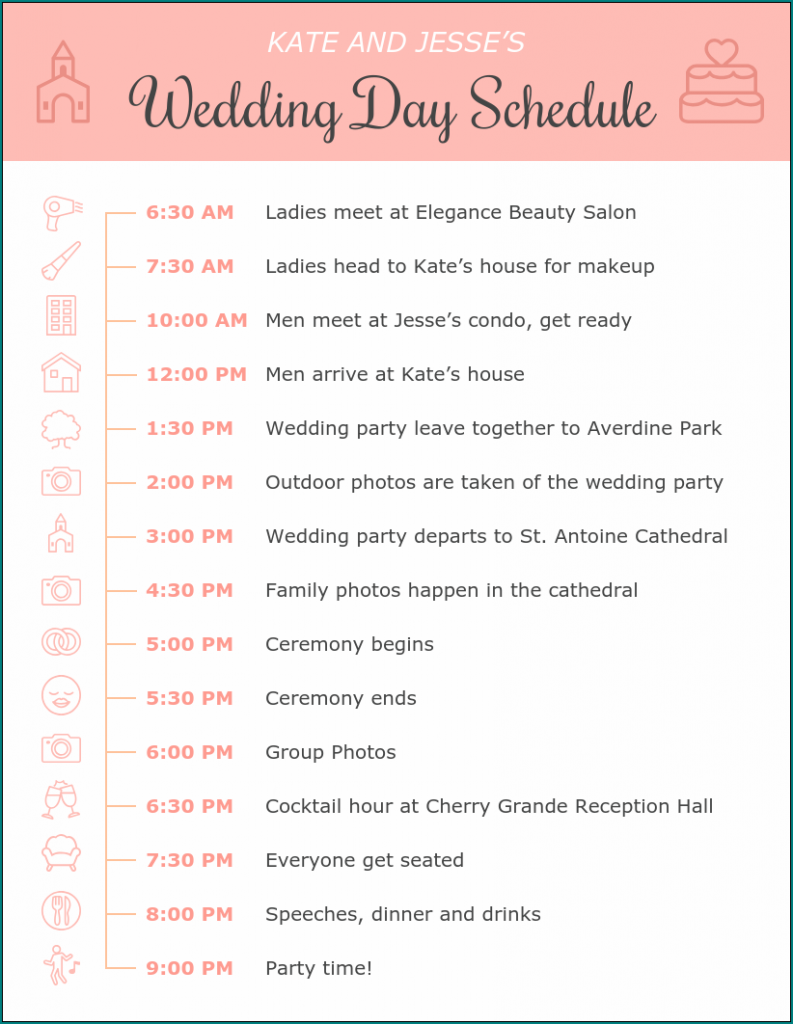 》Free Printable Wedding Day Schedule Template