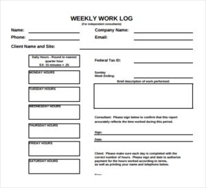 》Printable Weekly Telework Log Template