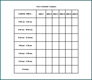 Excel Class Schedule Template Sample | Bogiolo