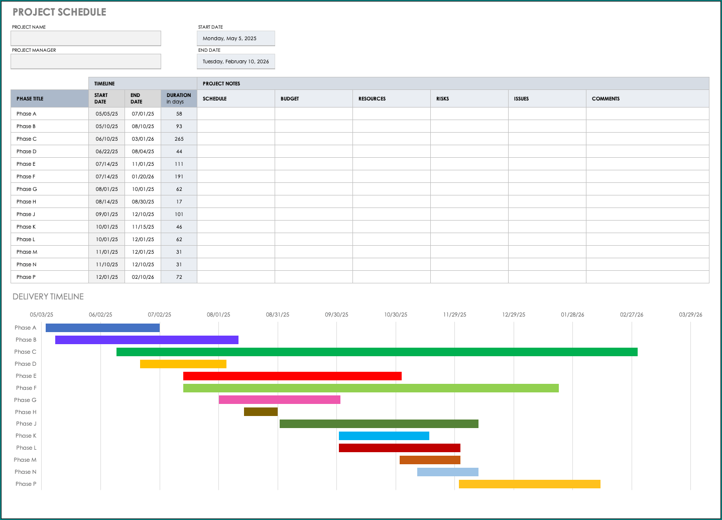  Free Printable Excel Project Schedule Template