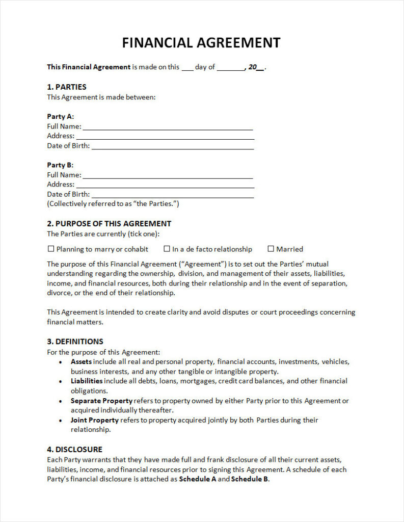 》Free Financial Agreement Template (Word)