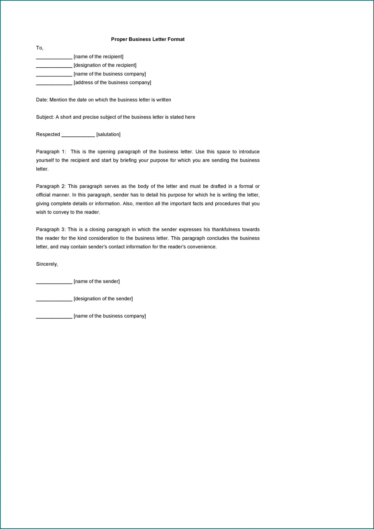 》Free Printable Formal Business Letter