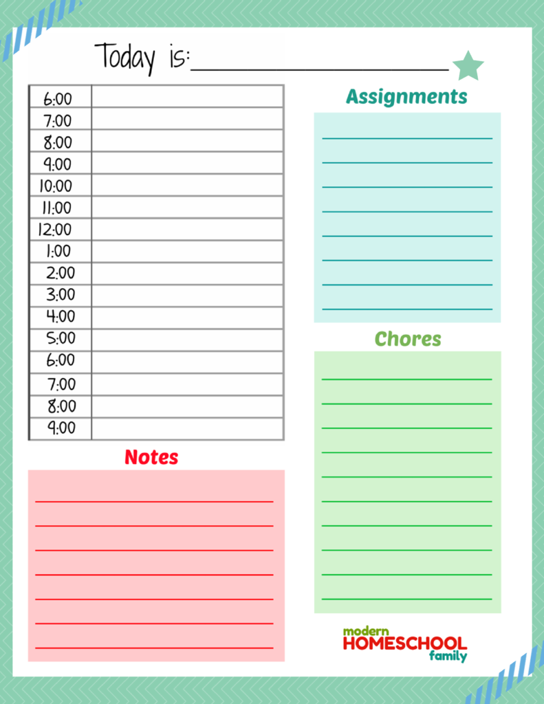 》Homeschool Daily Planner Template