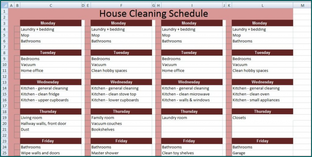 》Free Printable House Cleaning Schedule Template