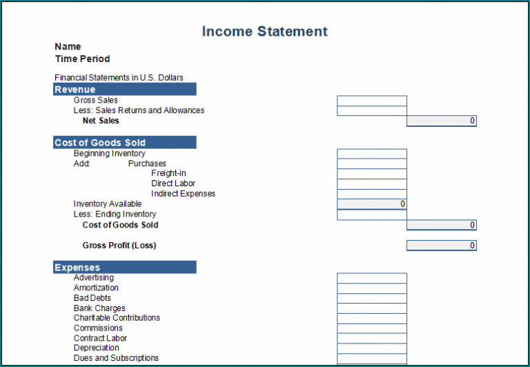 》Free Printable Income Statement Template