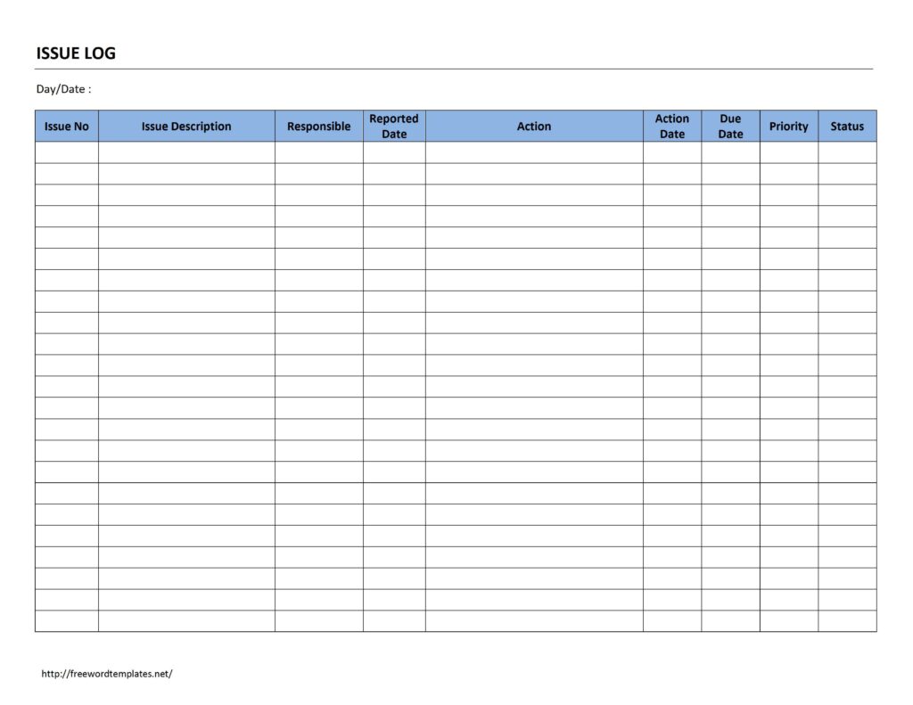 》Free Printable Issue Log Template