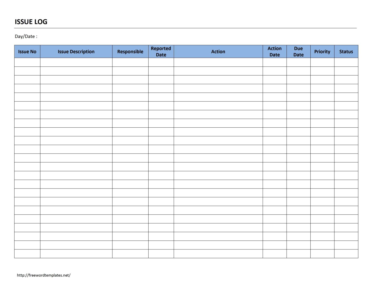 》Free Printable Issue Log Template