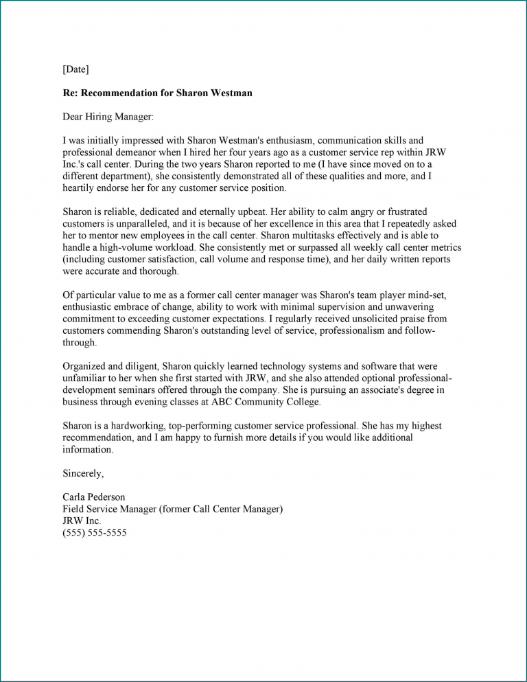 》Free Printable Letter Of Recommendation Template