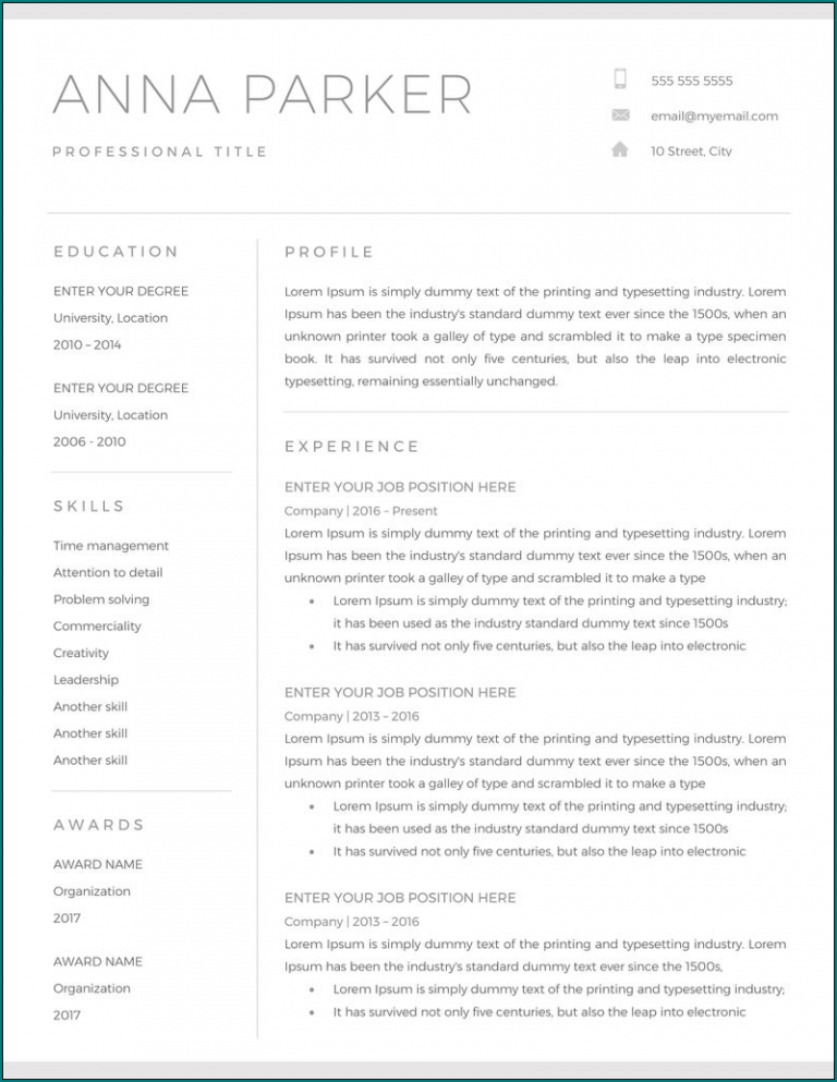 》Free Printable Microsoft Word Resume Template