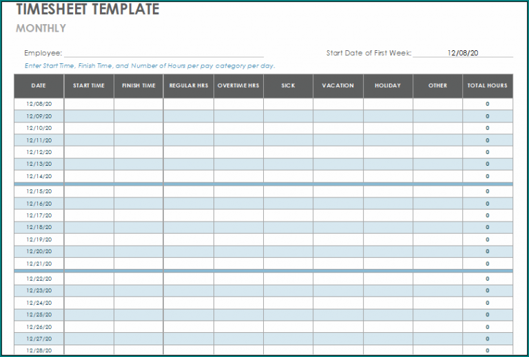 》Free Printable Monthly Timesheet Template Excel