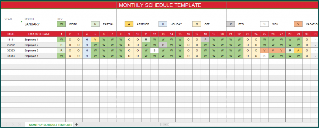 》Free Printable Monthly Work Schedule Template