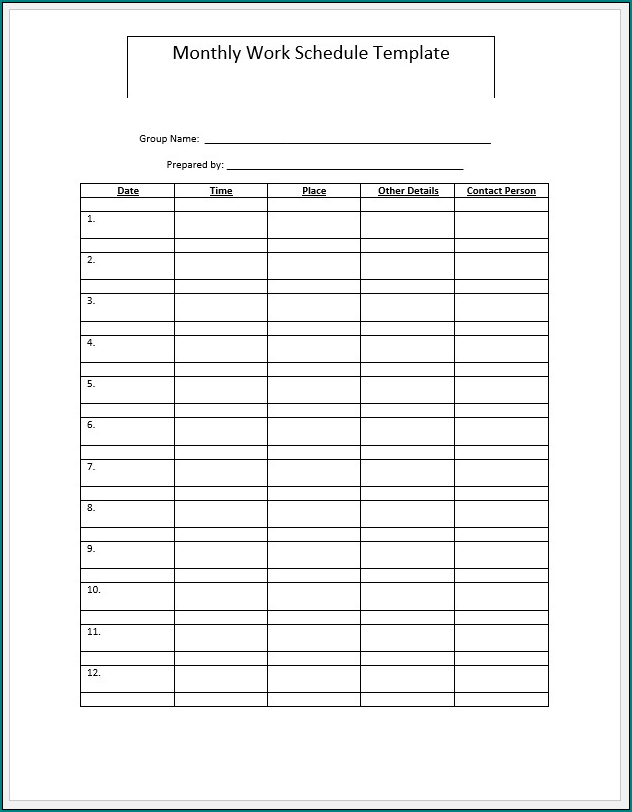  Free Printable Monthly Work Schedule Template Excel Bogiolo