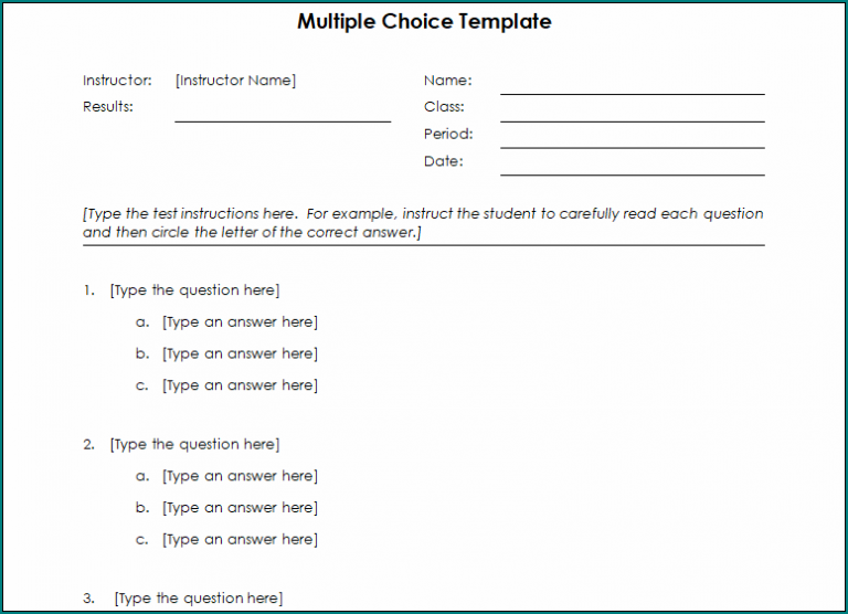 》Free Printable Multiple Choice Template Word