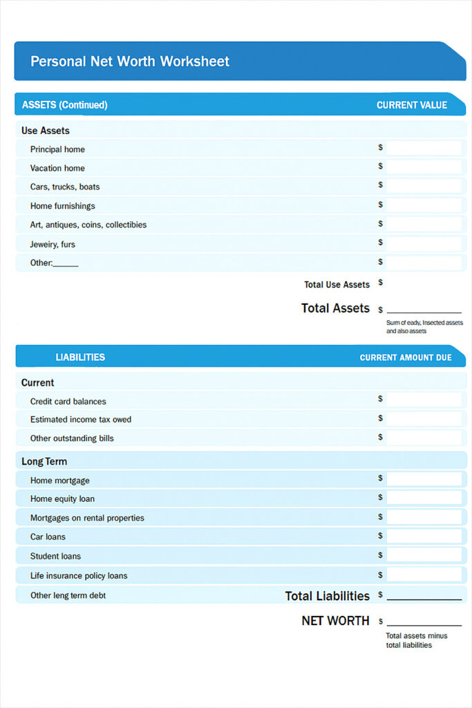》Free Printable Net Worth Statement Template