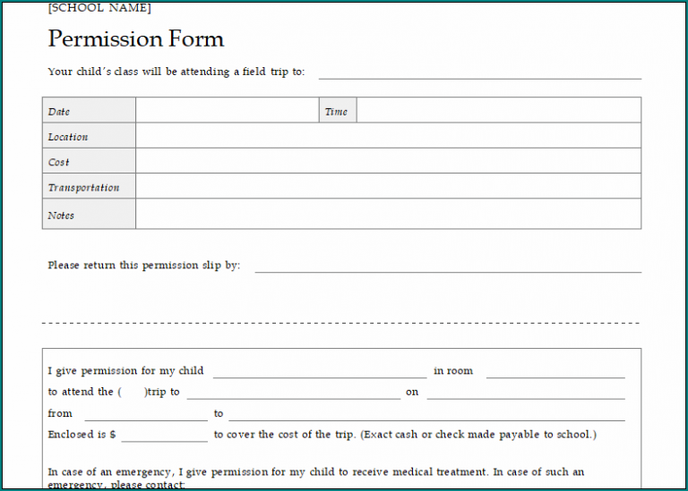 》Free Printable Parent Permission Form