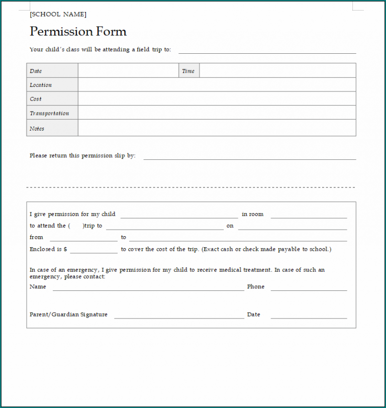 》Free Printable Parent Permission Slip