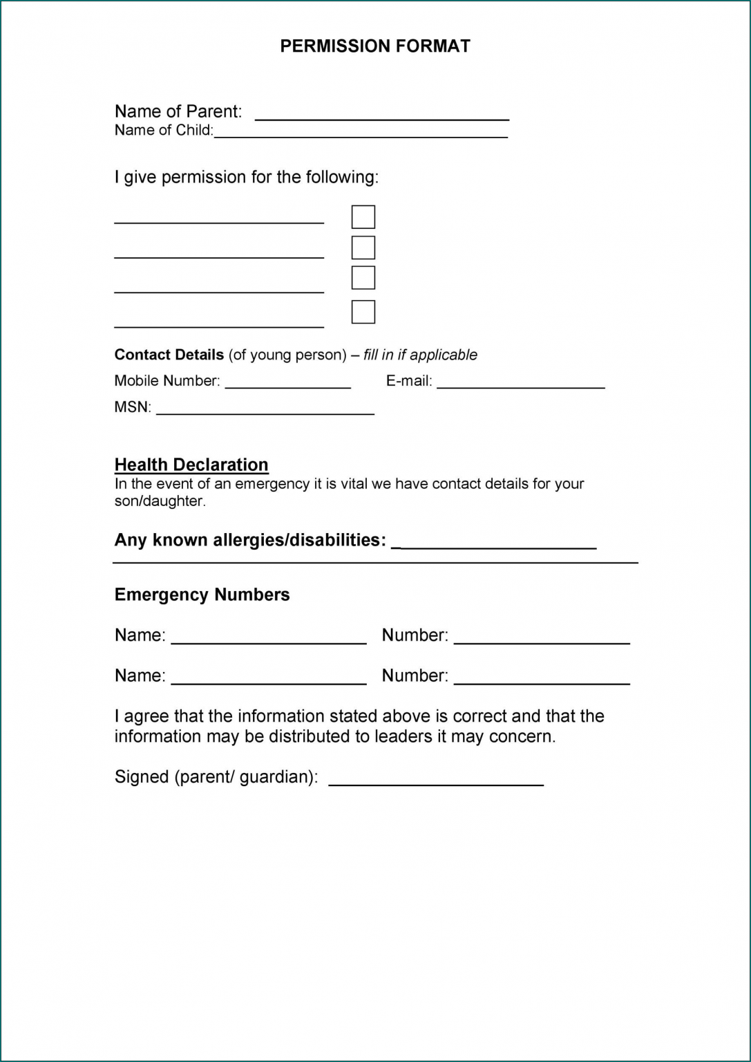 》Free Printable Parent Permission Slip