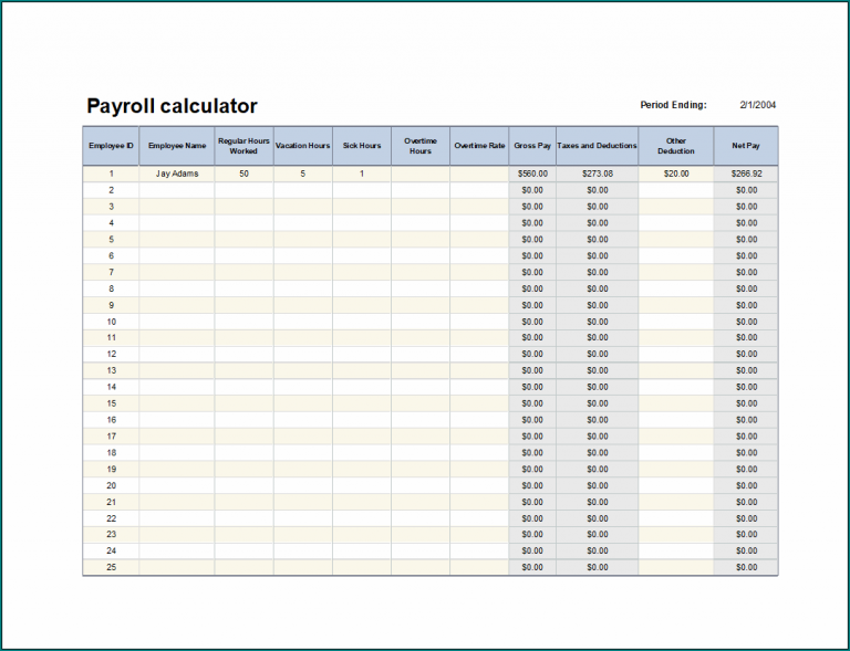 》Free Printable Payroll Calculator Template