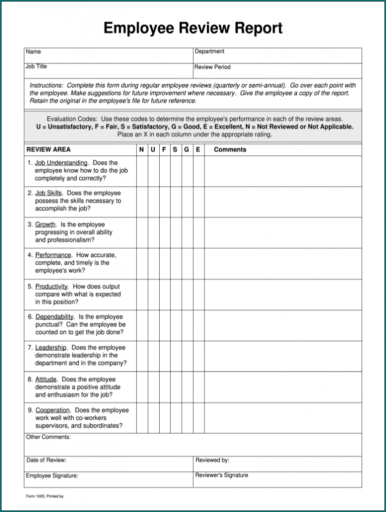 》Free Printable Performance Review Form