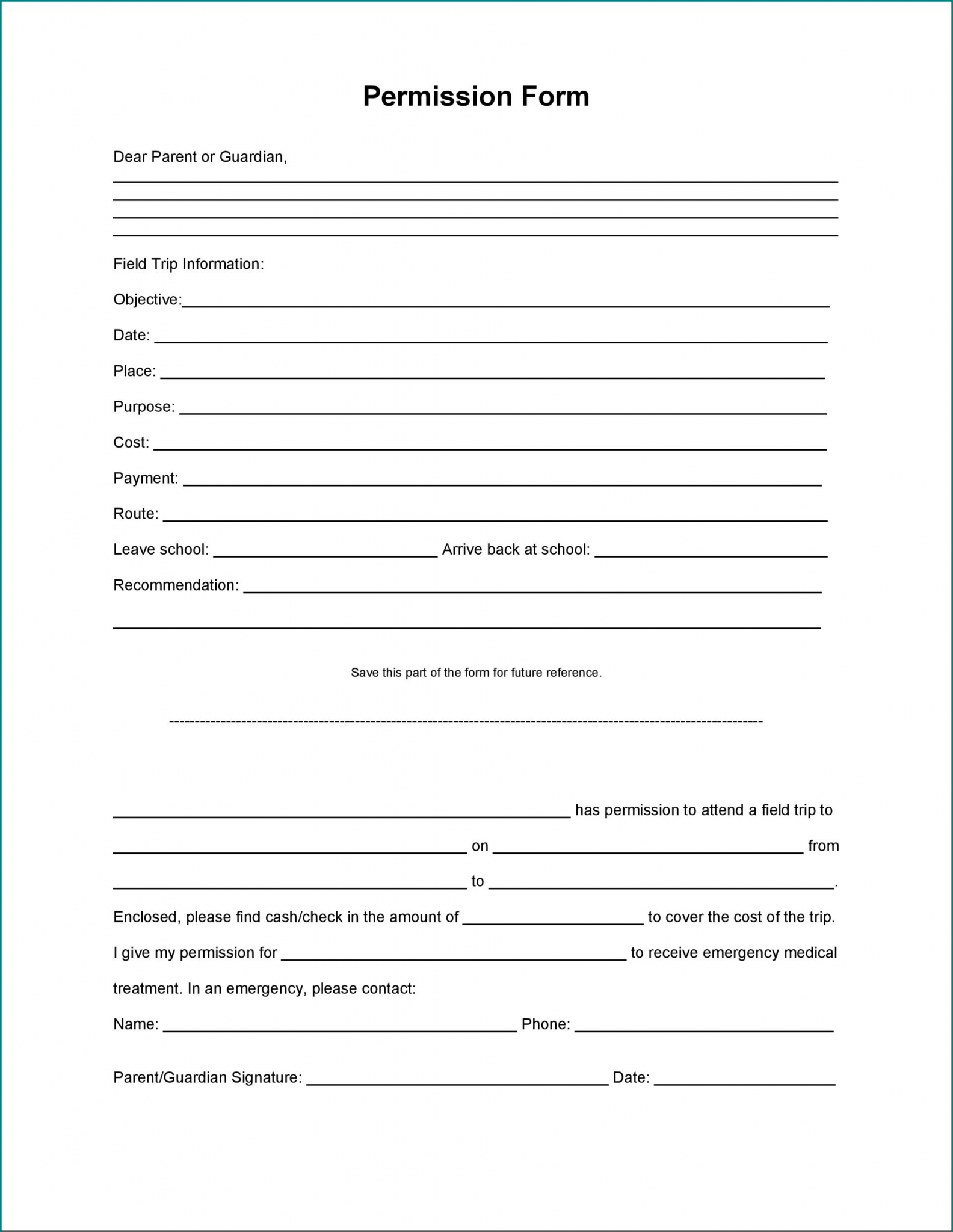 》Free Printable Permission Slip For School Trip