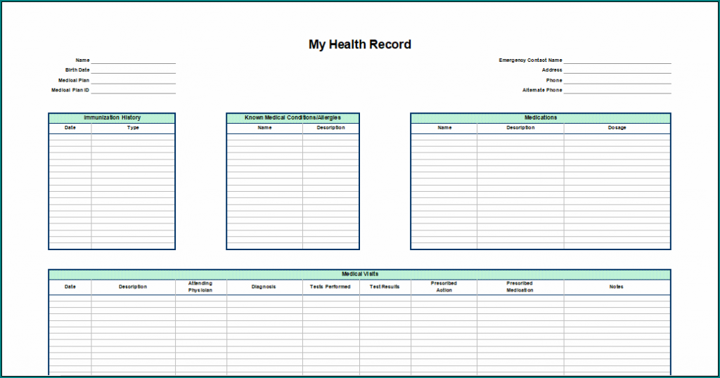 》Free Printable Personal Medical Health Record Sheet Template