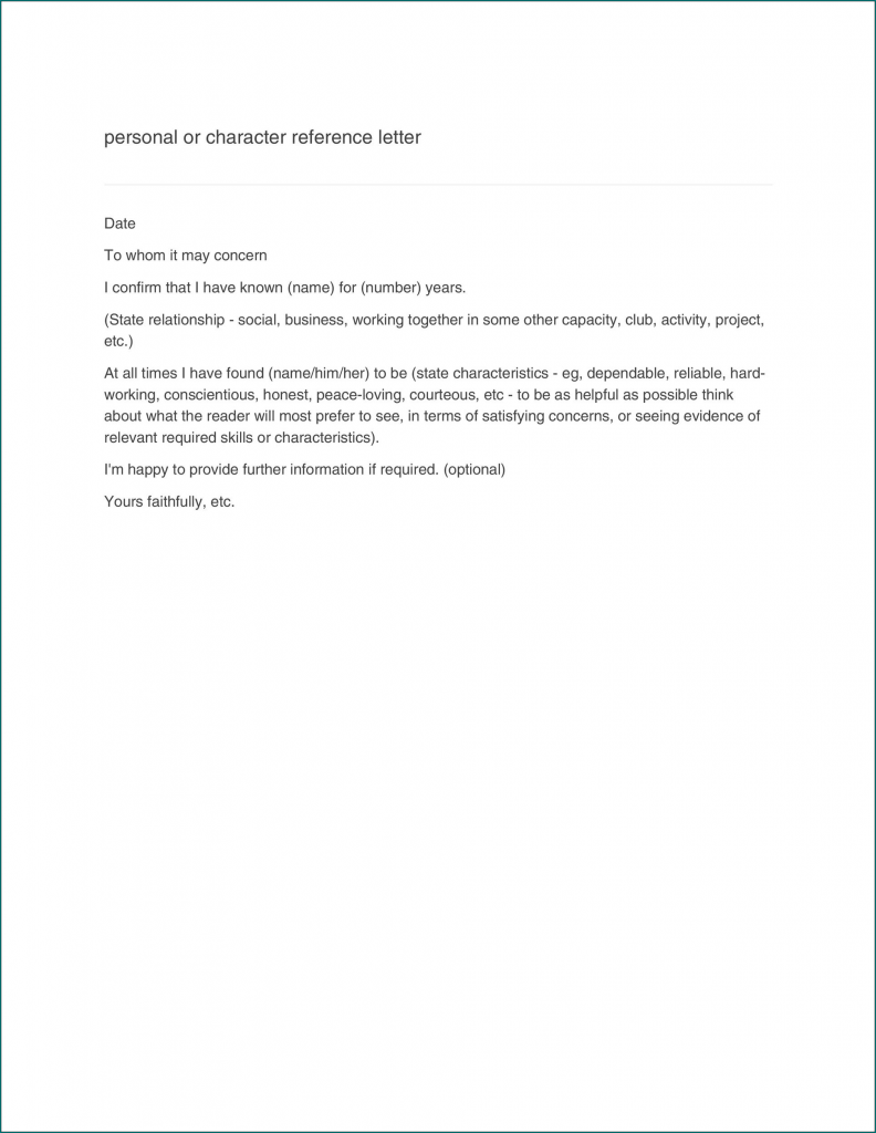 》Free Printable Personal Reference Letter Template