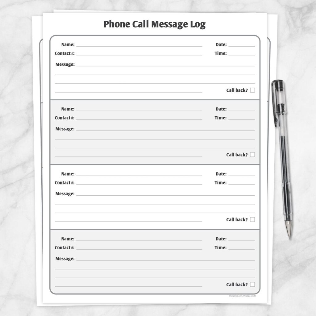 》Free Printable Phone Call Log Template