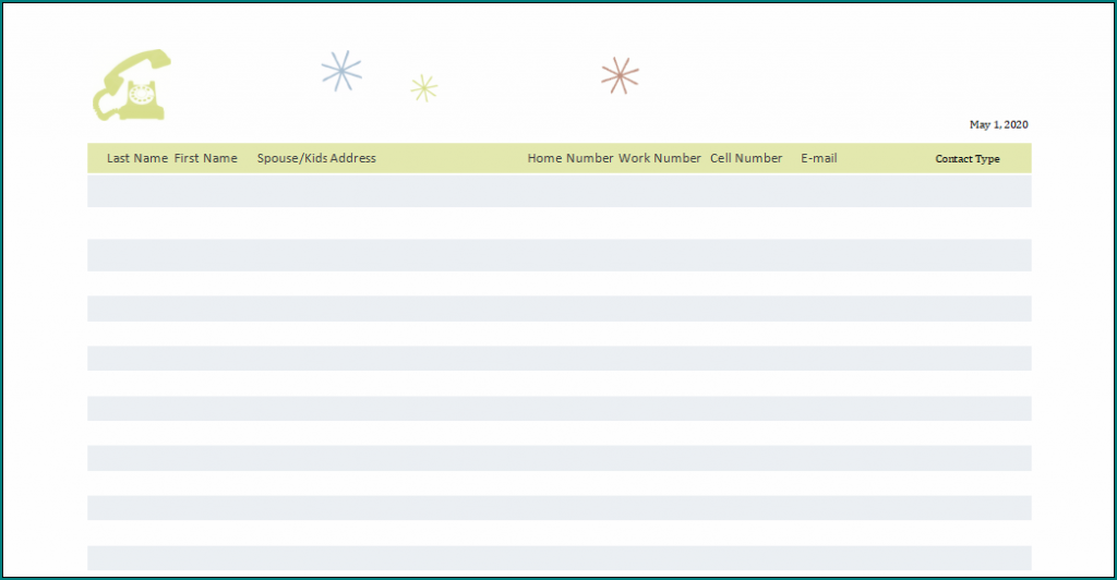 》Free Printable Phone List Template
