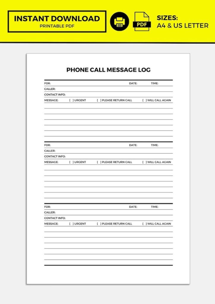 》Printable Phone Message Log Template
