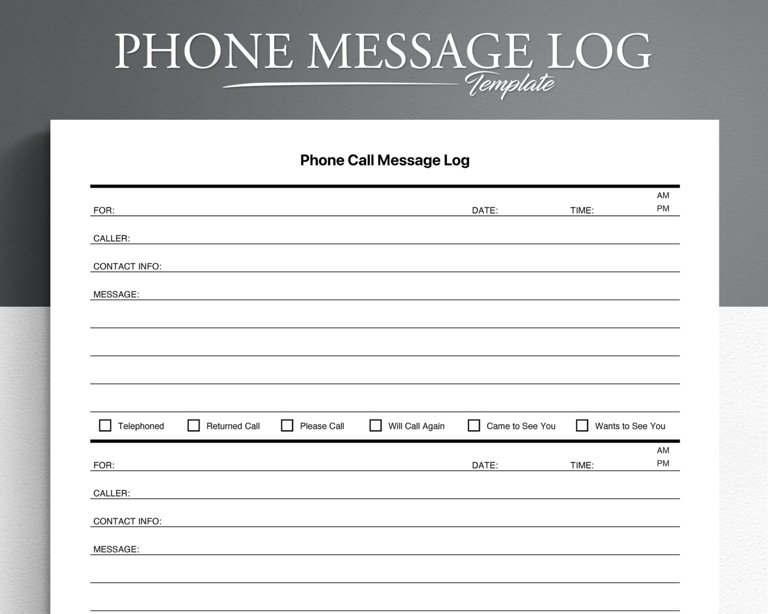 》Printable Phone Message Log Template