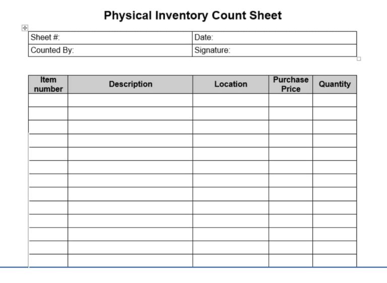 Physical Inventory Count Sheet Template | Bogiolo