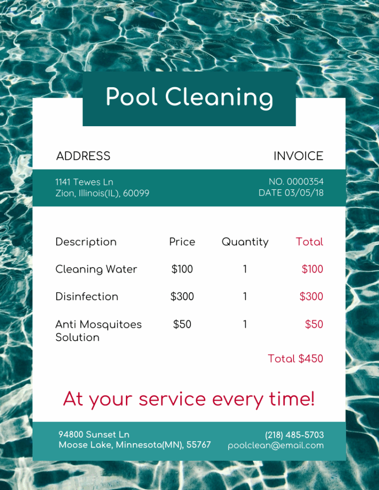 》Printable Pool Service Invoice Template