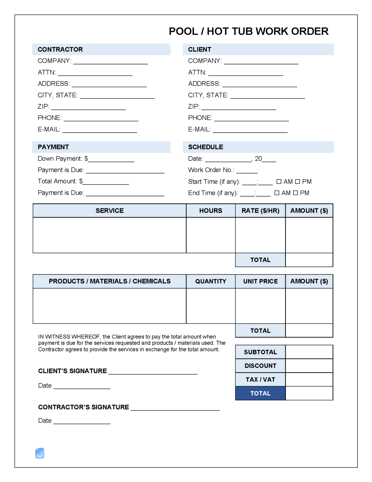》Printable Pool Service Invoice Template