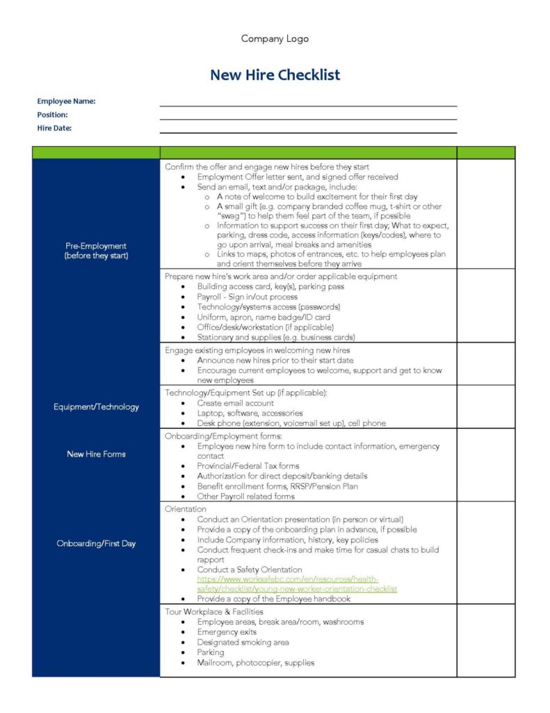 》Pre-Employment Checklist Template