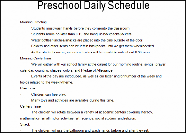 》Free Printable Preschool Daily Schedule Template