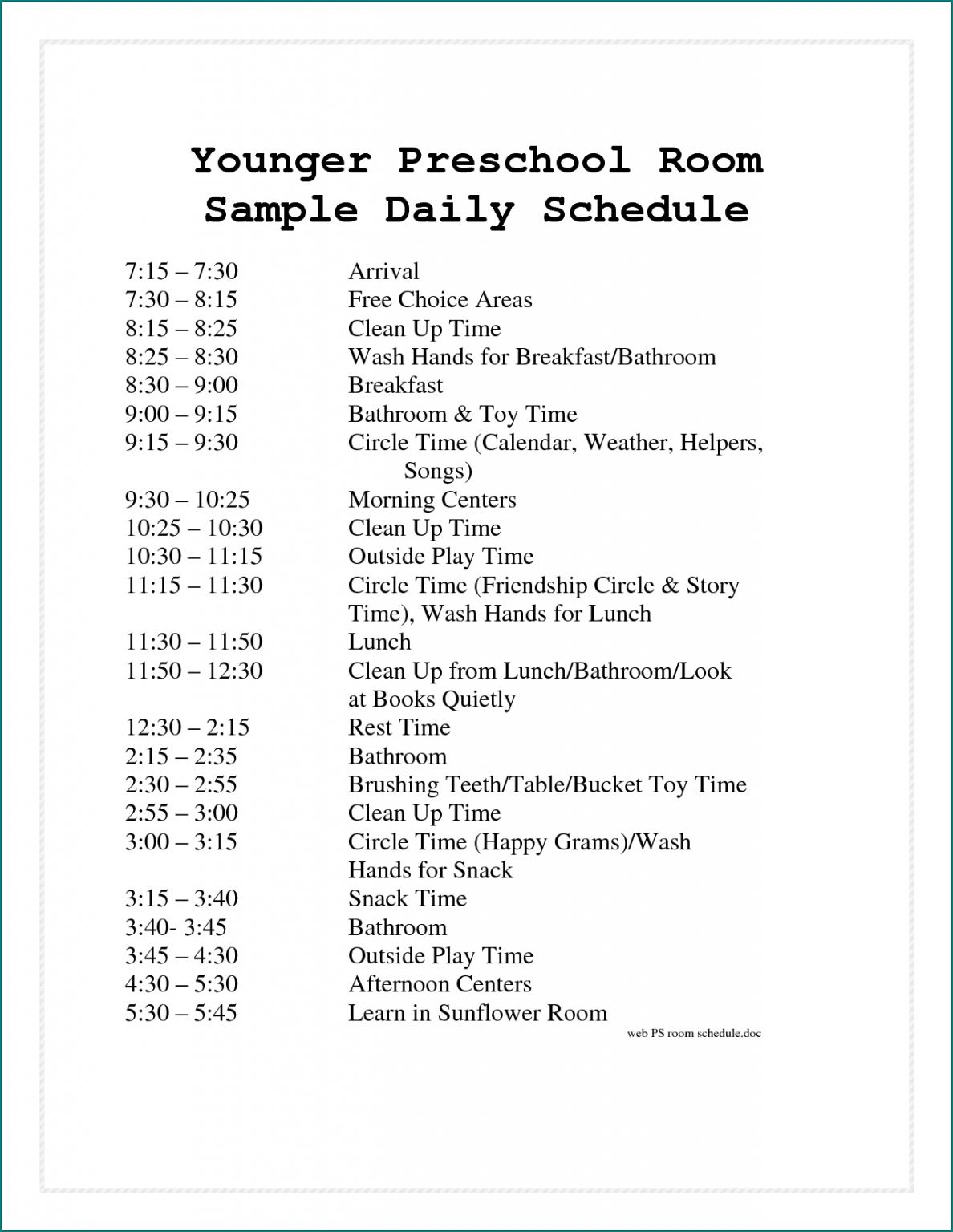 》Free Printable Preschool Daily Schedule Template