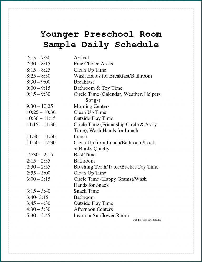 》Free Printable Preschool Daily Schedule Template