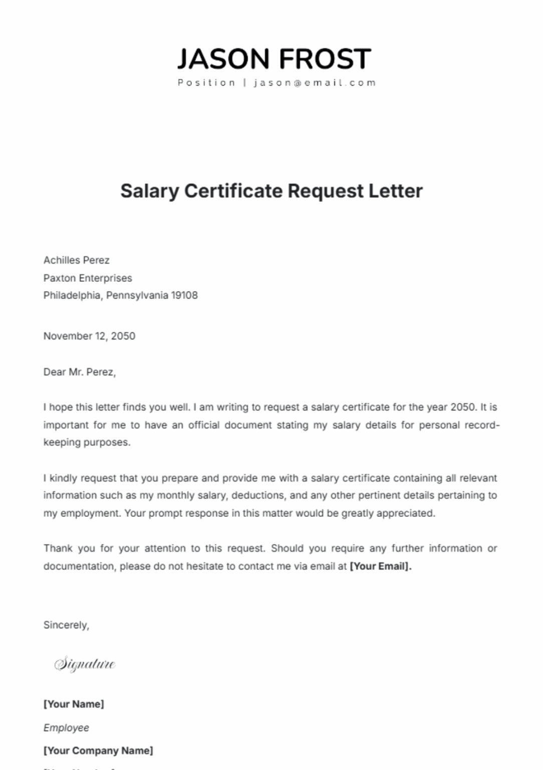 Printable Salary Request Letter Template Sample | Bogiolo