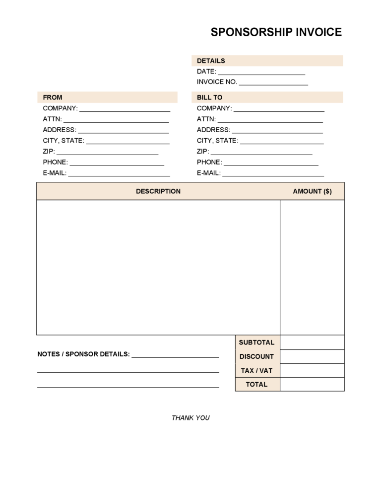 》Printable Sponsorship Receipt Template