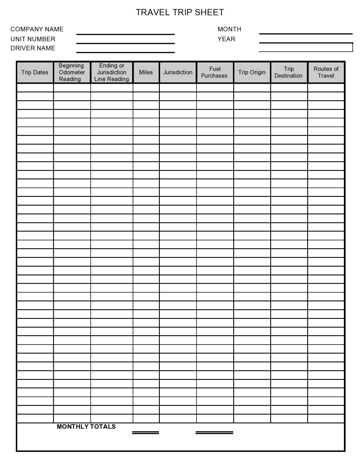 》Printable Travel Log Template