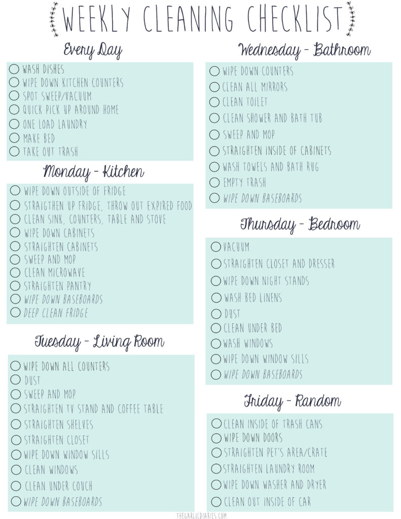 》Printable Weekly Cleaning Chart Template