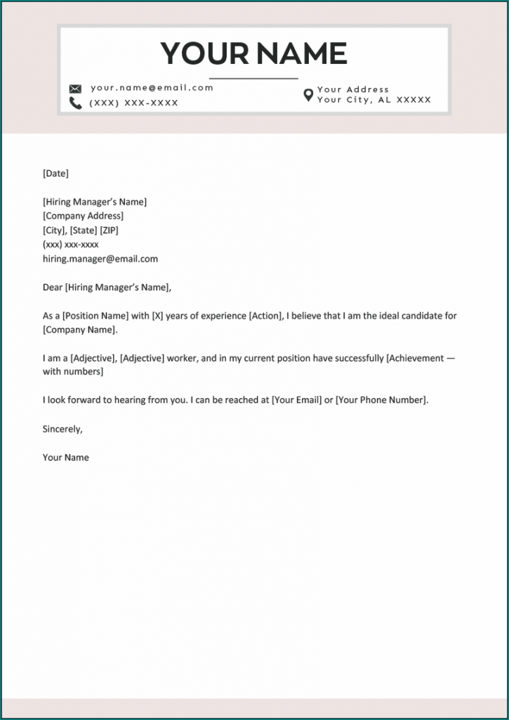 》Free Printable Professional Cover Letter Template