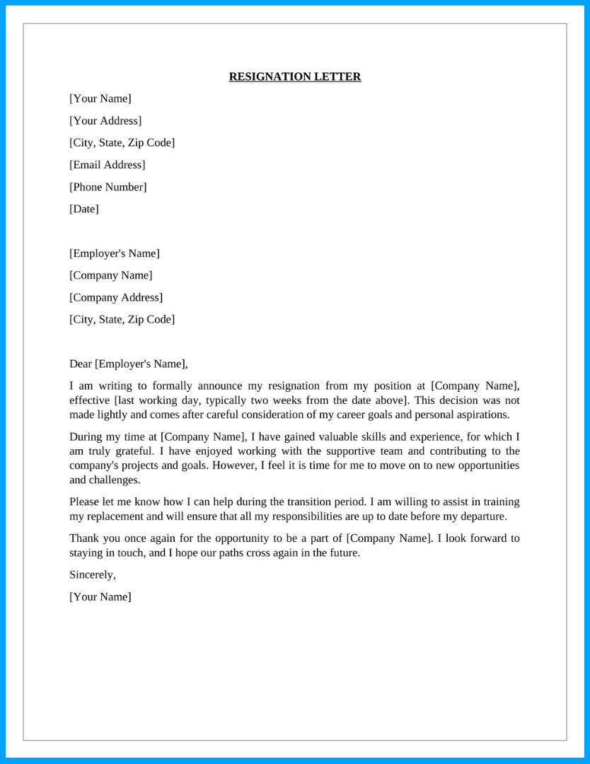 Professional Resignation Letter Template Professional Resignation Letter Template
