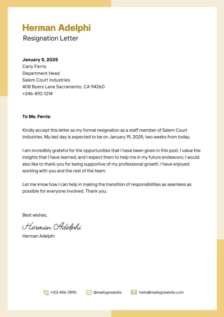 》Professional Resignation Letter Template
