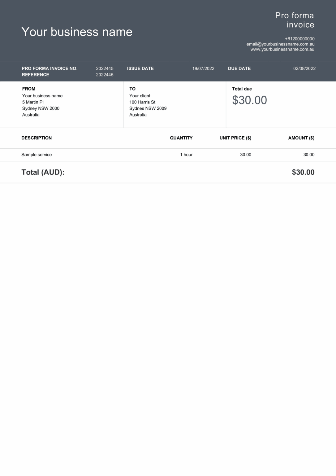 》Free Printable Proforma Invoice Template