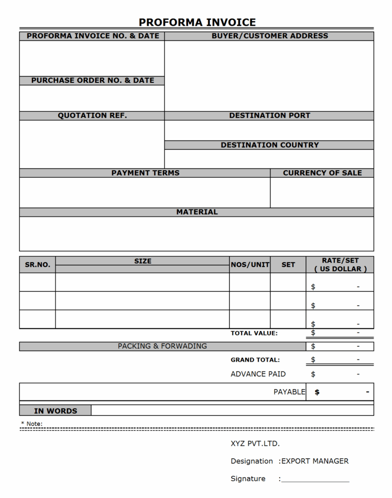 》Free Printable Proforma Invoice Template