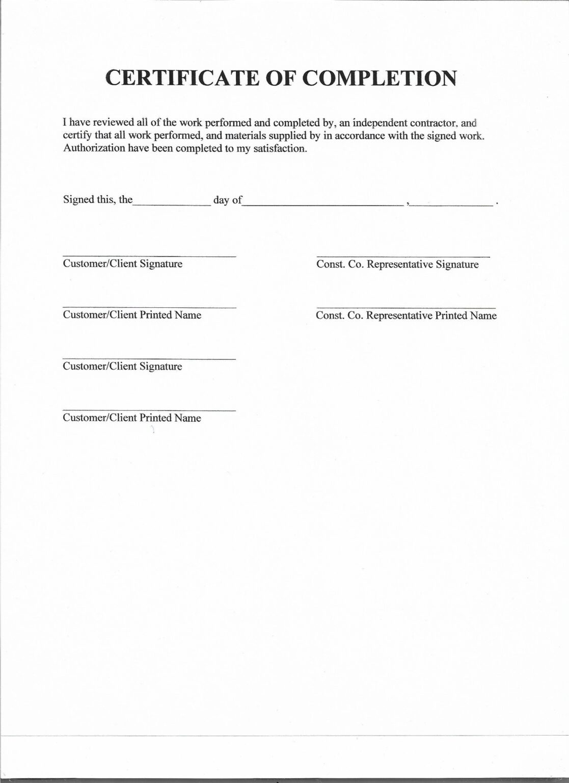 》Project Completion Certificate From Client