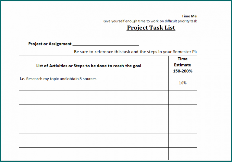 》Free Printable Project task List Template Excel